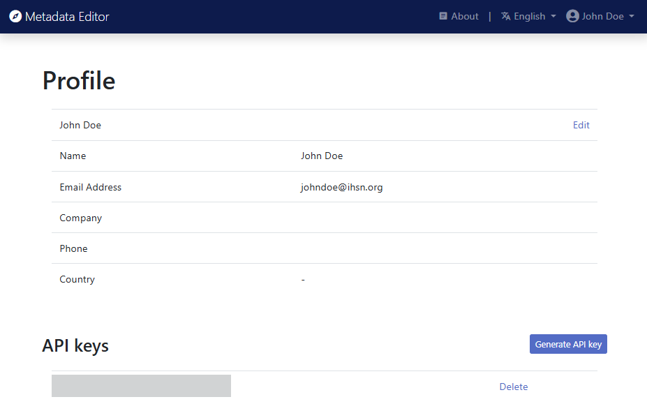 User login and profile | Metadata Editor